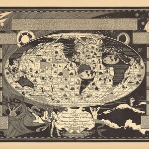 Old Historical Seafaring World Map by Turpin, 1935: Famous Ships, Sea ...