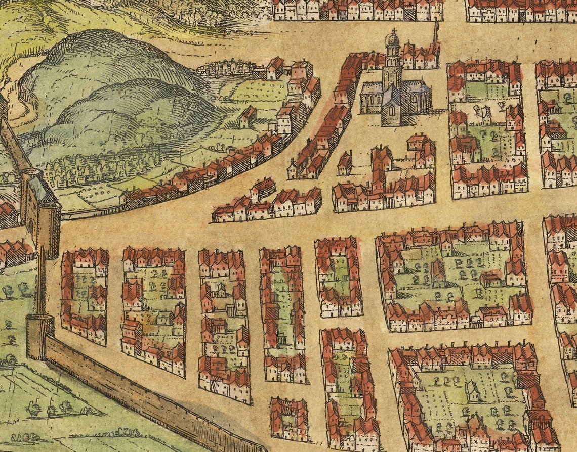 Old Map of Edinburgh, 1580 by Georg Braun - Castle, City Walls, St ...