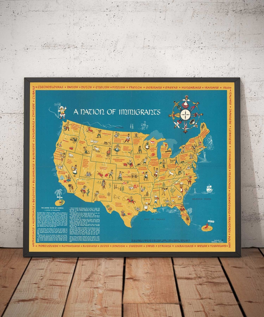 Old Immigrant Map of the USA, 1959 by Passal - Irish, Italian, Russian ...
