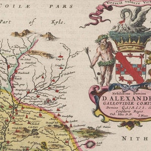 Old Map of Galloway in 1665 by Joan Blaeu - Dumfries, Glenluce, Wigtown ...