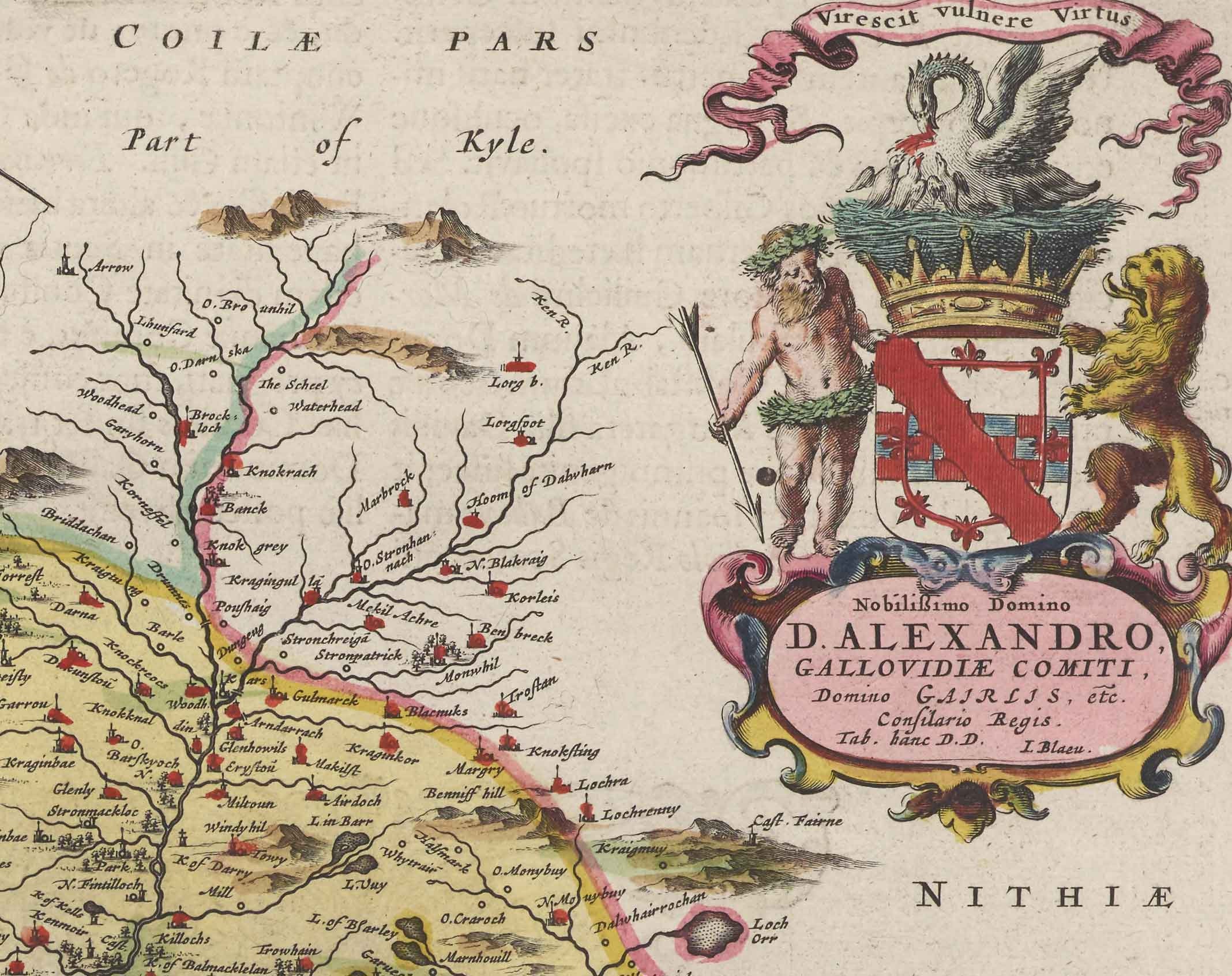 Old Map of Galloway in 1665 by Joan Blaeu - Dumfries, Glenluce, Wigtown ...