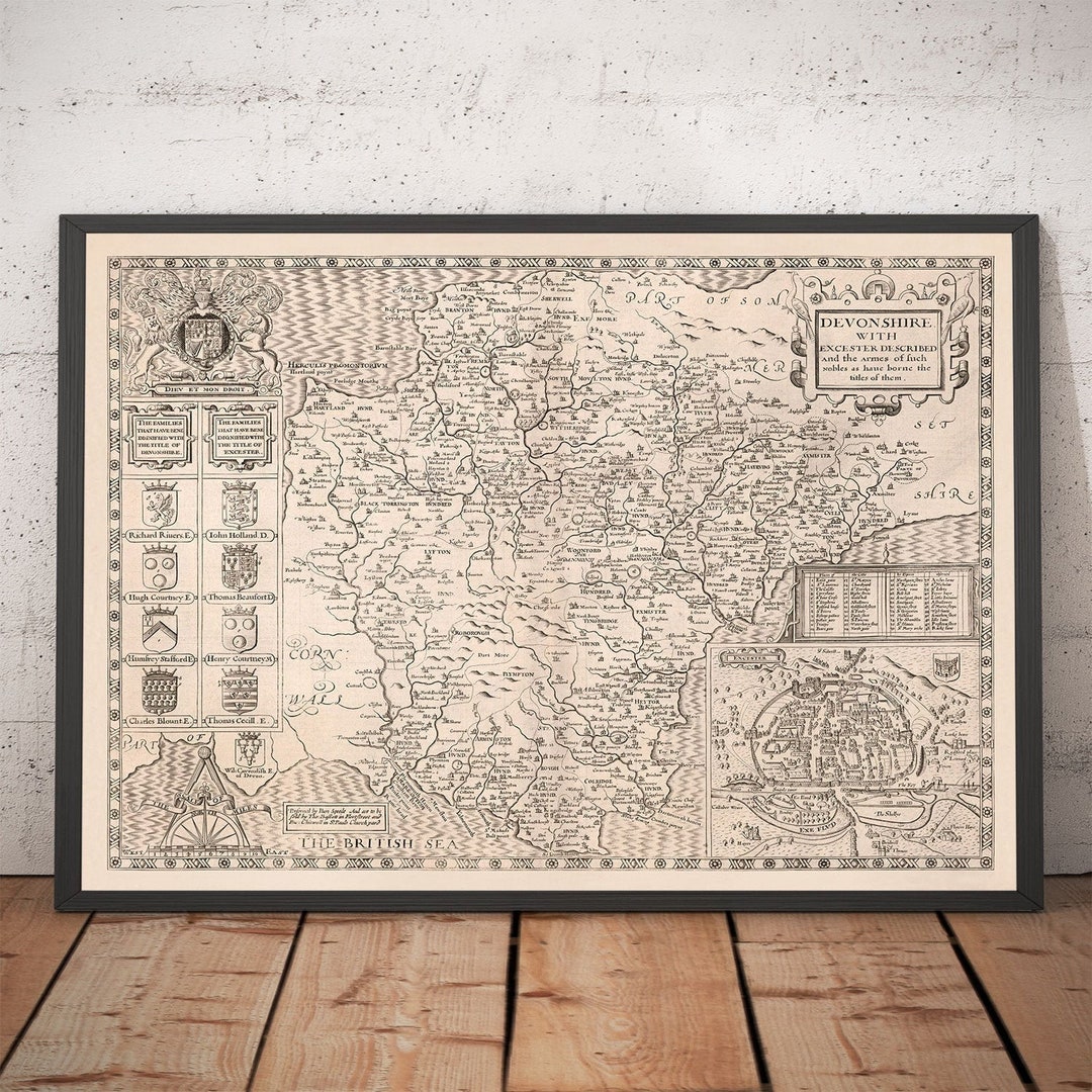 Old Map of Devon, 1611 by John Speed - Plymouth, Exeter, Torquay ...