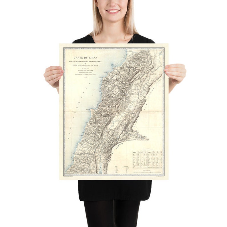 Old Map of Lebanon by Depot De La Guerre, 1862: Beirut, Tripoli, Sidon ...