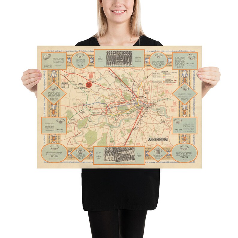 Rare Old London Underground Tube Map 1922 - Framed or Unframed - Large ...