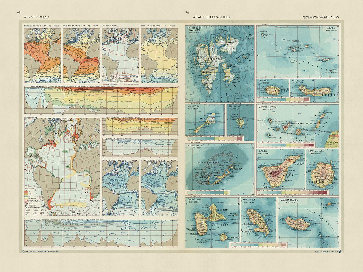 Old Map of Atlantic Ocean & Atlantic Islands, 1967: Thematic and ...