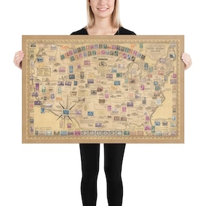 Old Stamp Map of the USA, E. Chase, 1949 - Historical United States ...