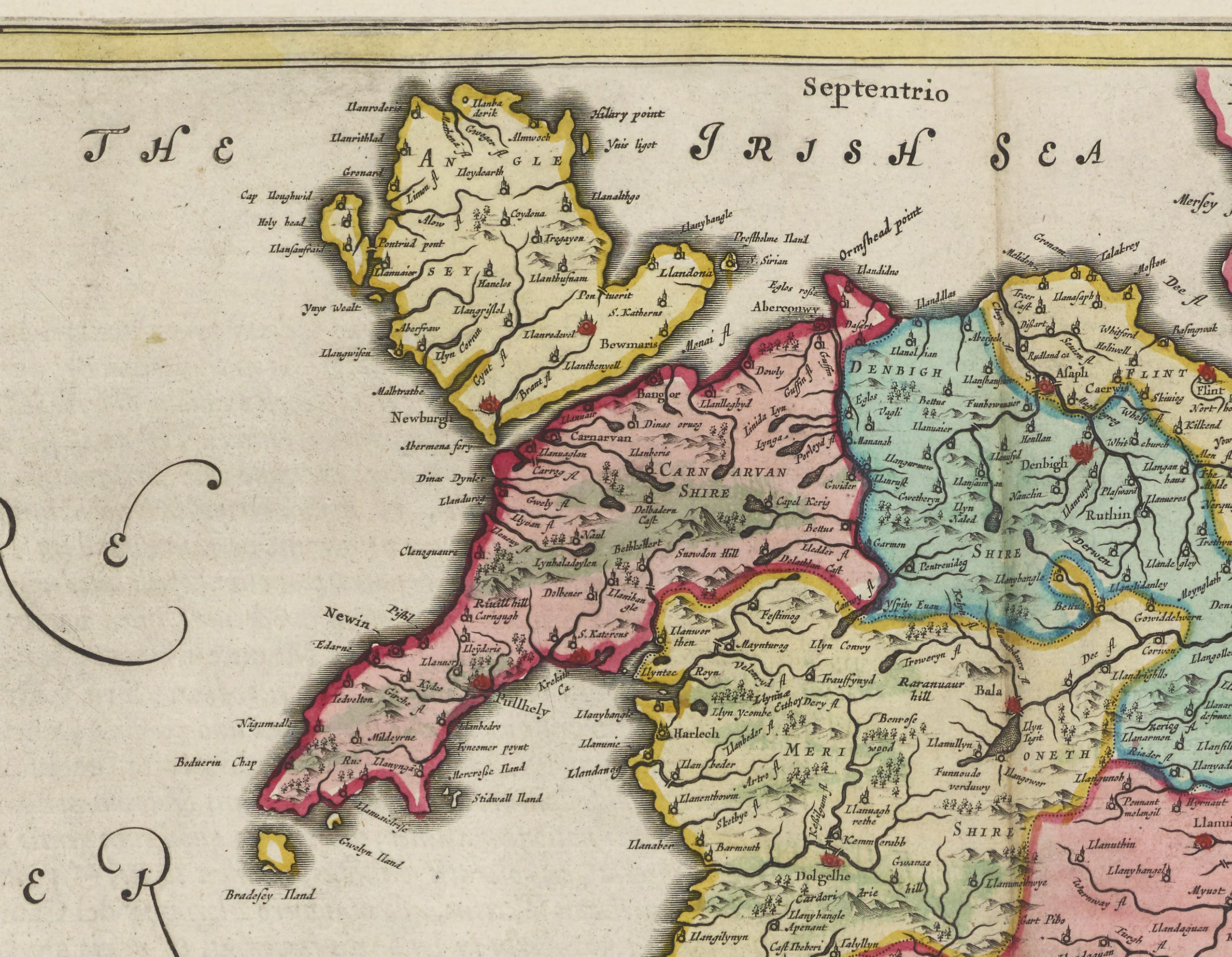 Rare Old Map of Wales, Cymru by Joan Blaeu 1645 - Ancient Country Wall ...