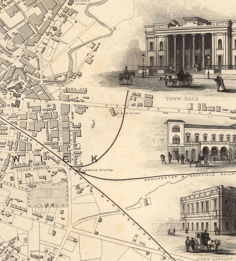 Old Map of Manchester and Environs by John Rapkin 1851 Town - Etsy UK
