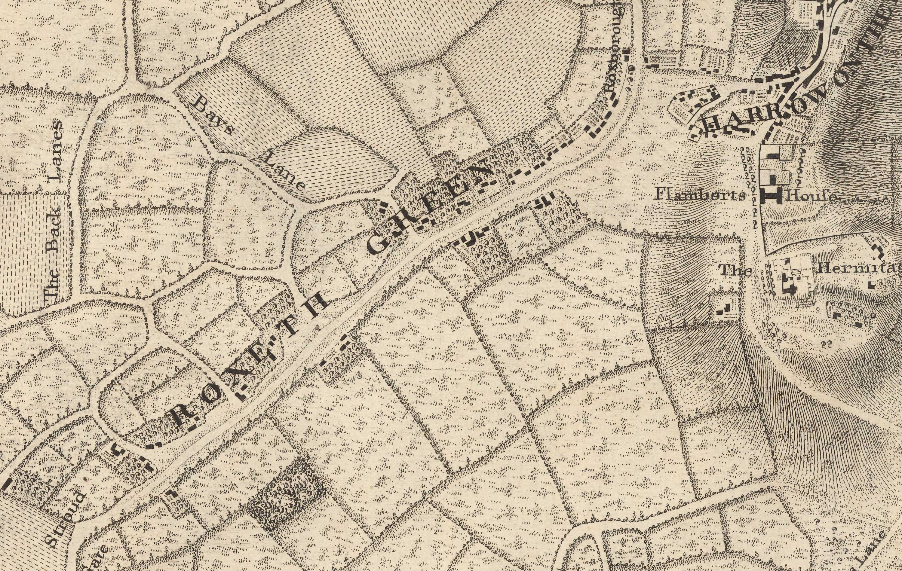 Old Map of North West London in 1746 by John Rocque - Wembley, Preston ...