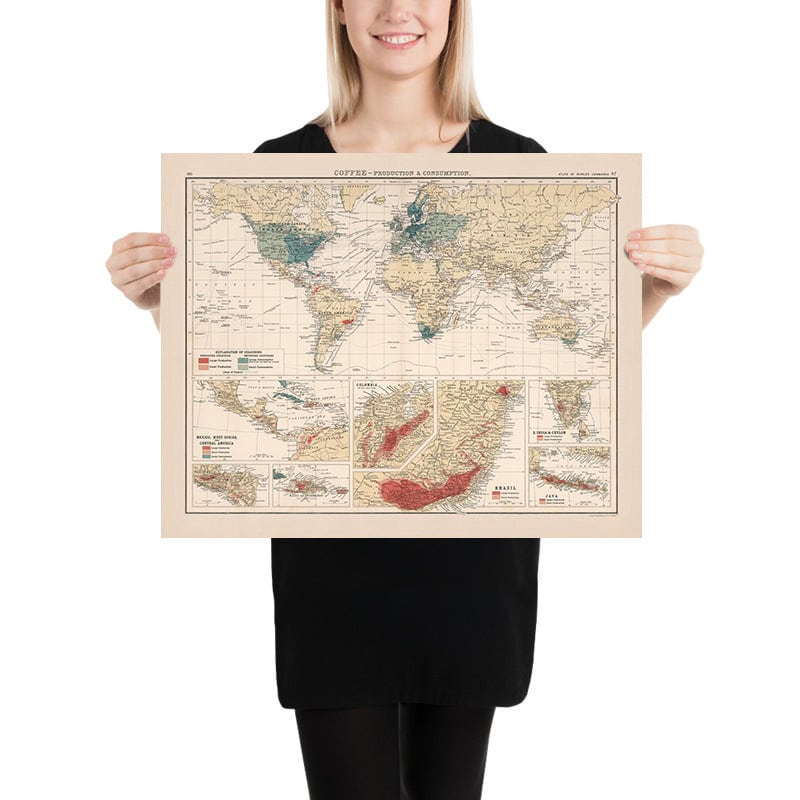 Old World Map of Coffee Production and Consumption, 1907: Global Trade ...