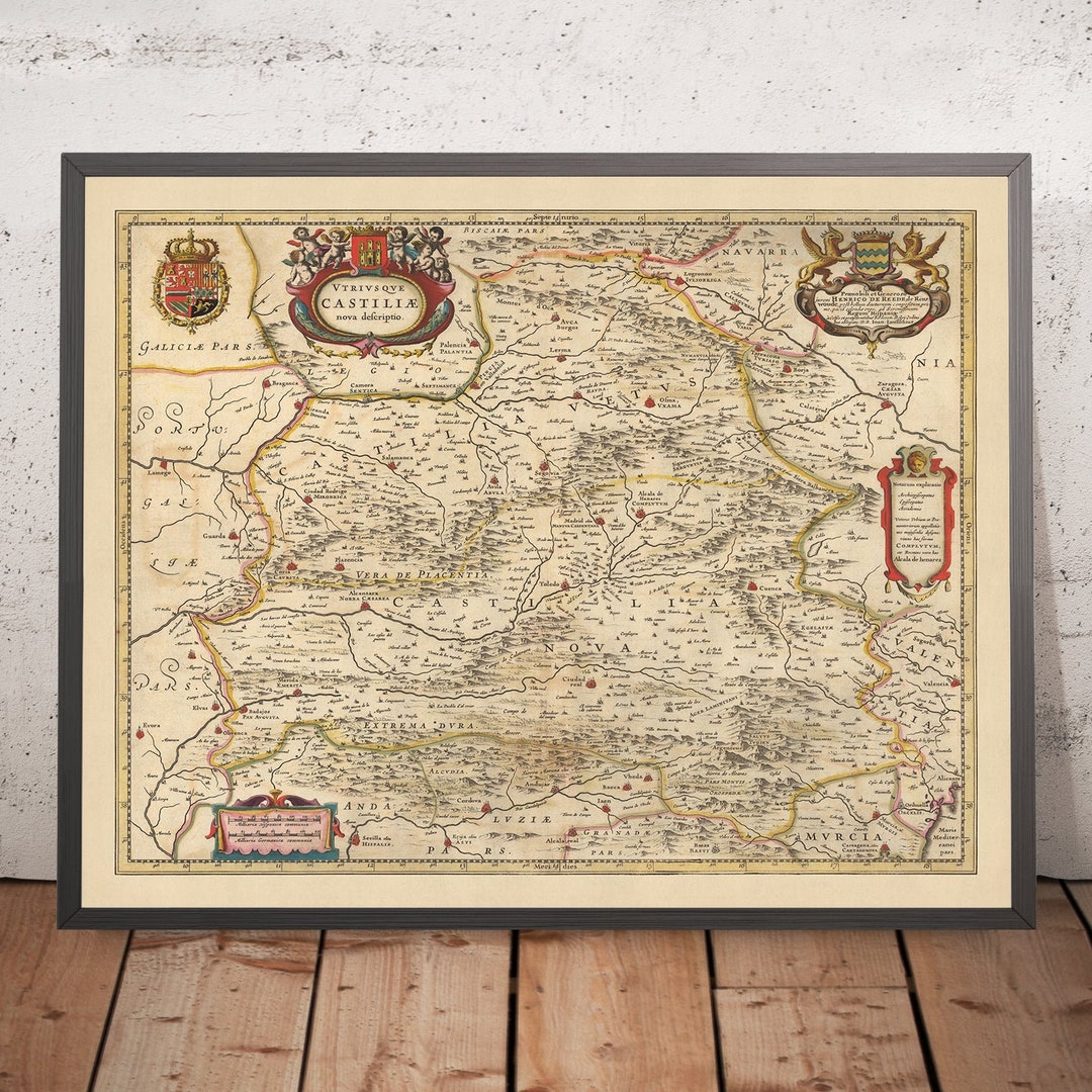 Old Map of Old & New Castile, Spain by Visscher, 1690: Madrid, Valencia ...