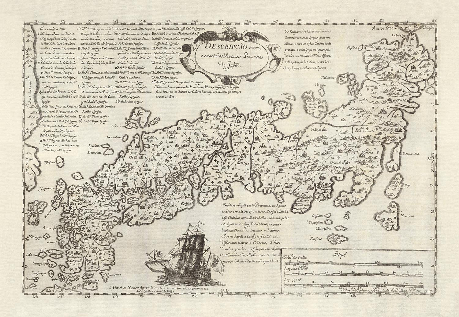 Old "shogun" Map of Japan by Moreira, 1679: Portuguese Jesuits, Edo ...