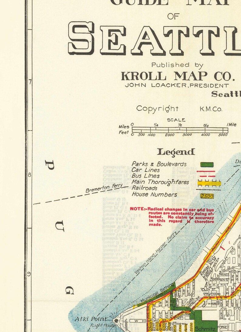 Rare Old Map of Seattle, Washington, 1929 - Downtown, Lakes, Puget ...
