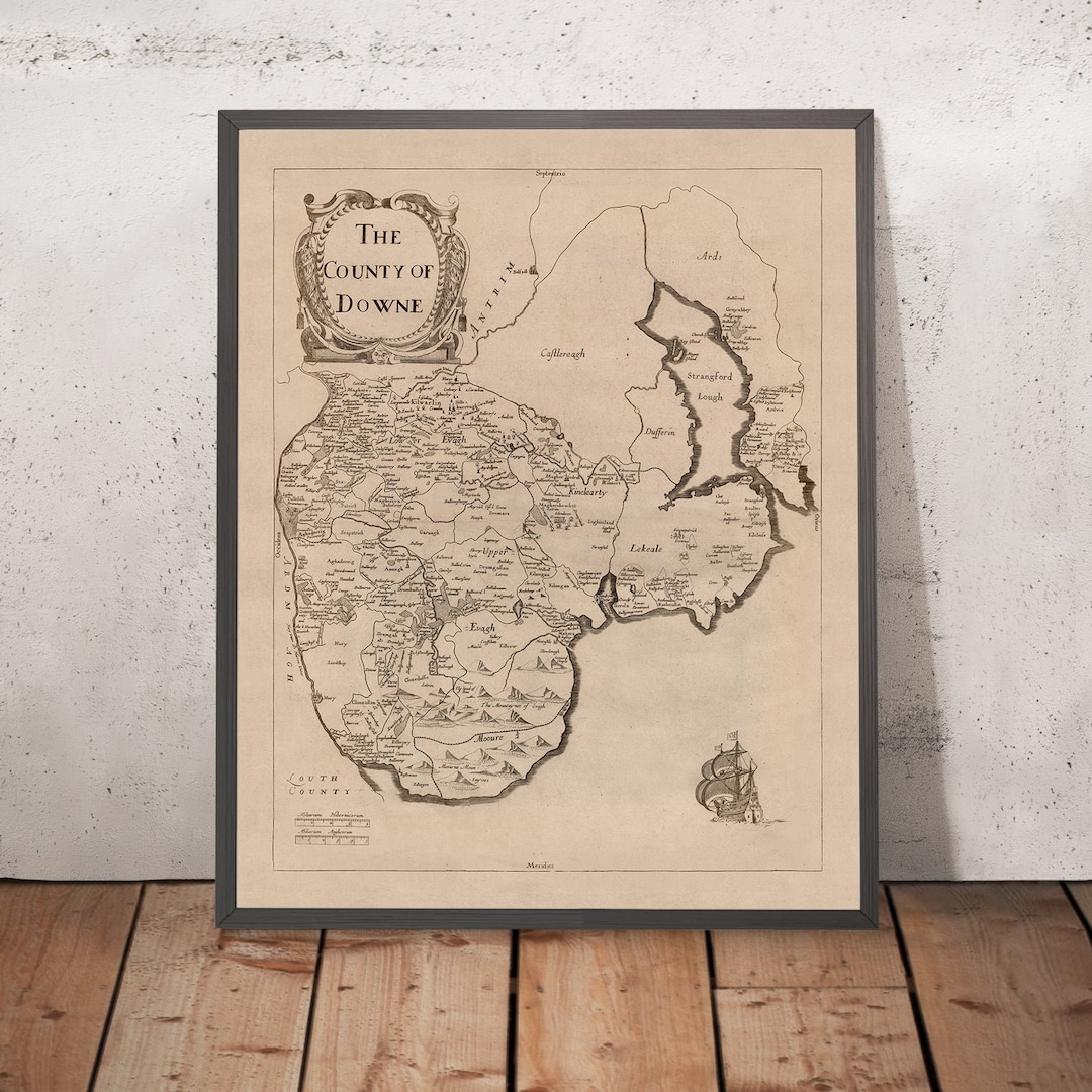 Old Map of County Down by Petty, 1685: Bangor, Donaghadee, Hillsborough ...