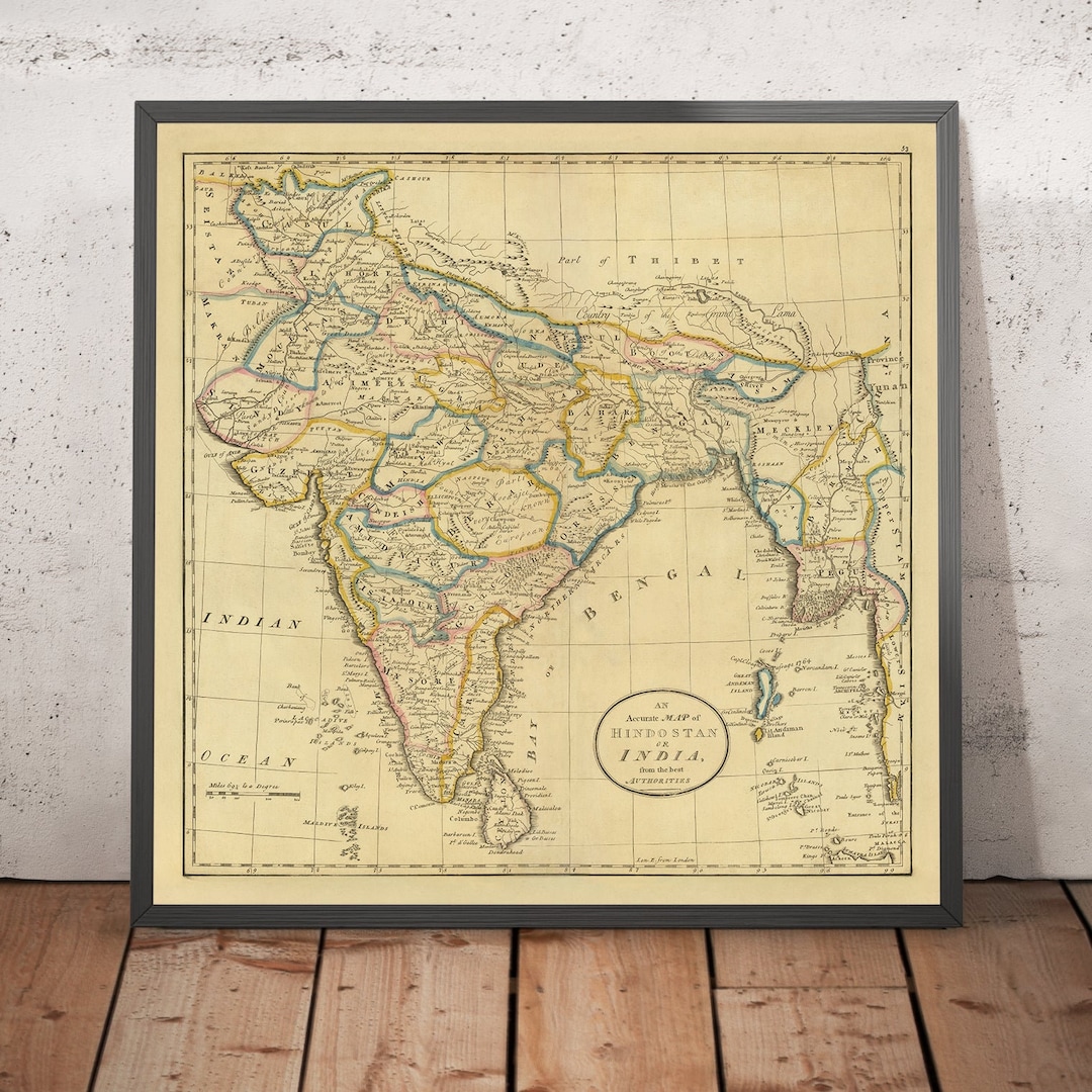 Old Map of India, Pakistan & Bangladesh by Carey, 1814: Hindoostan ...