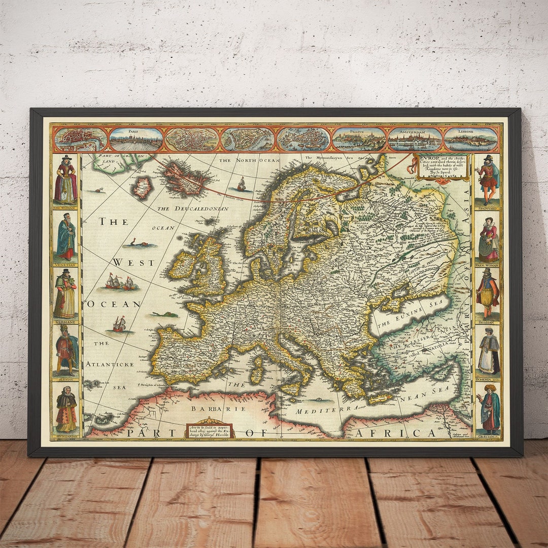 Old Map of Europe by John Speed, 1627 - England, France, Germany, Italy ...
