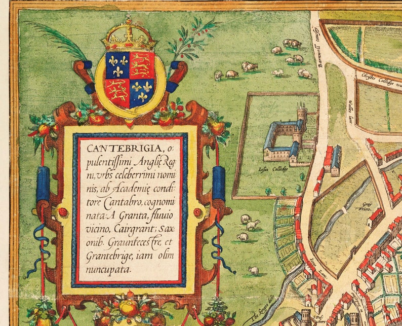 Old Map of Cambridge and University Colleges 1575 Trinity | Etsy