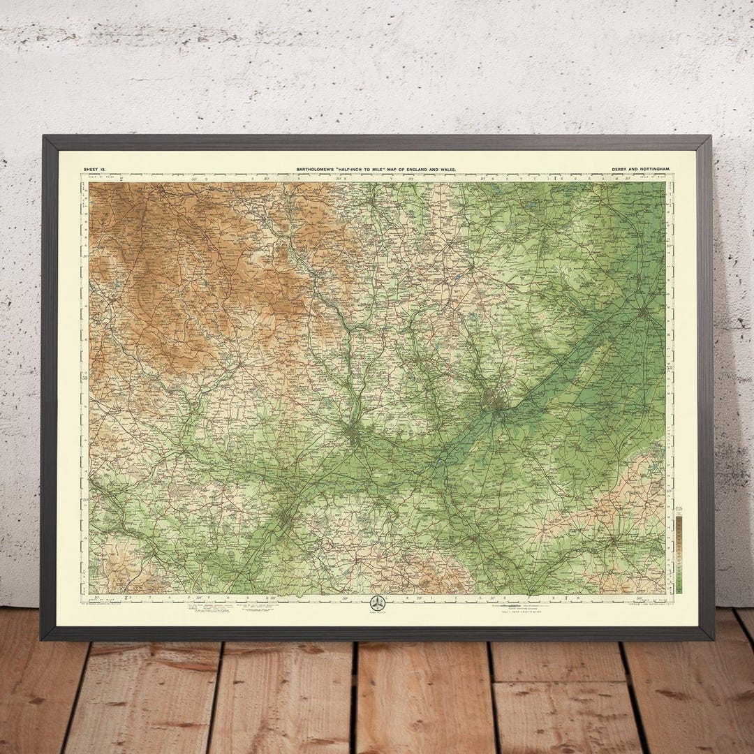 Old OS Map of Derby & Nottingham by Bartholomew, 1901: Buxton, Bakewell ...