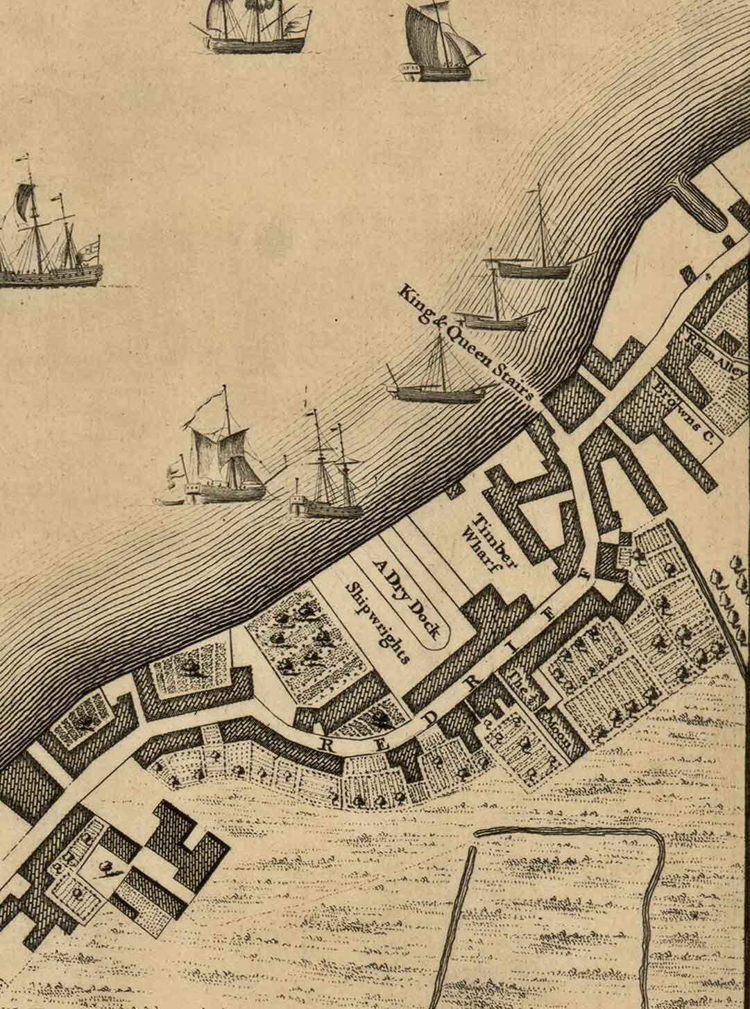 Old Map of by John Rocque London, 1746, G2 - Wapping, Shadwell ...