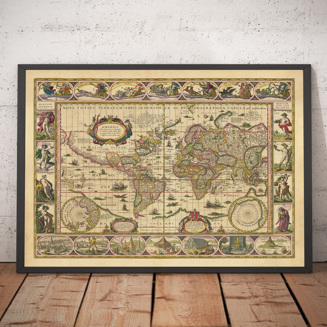 Old World Map, 1635 by Willem Blaeu - Rare Masterpiece Atlas Chart ...