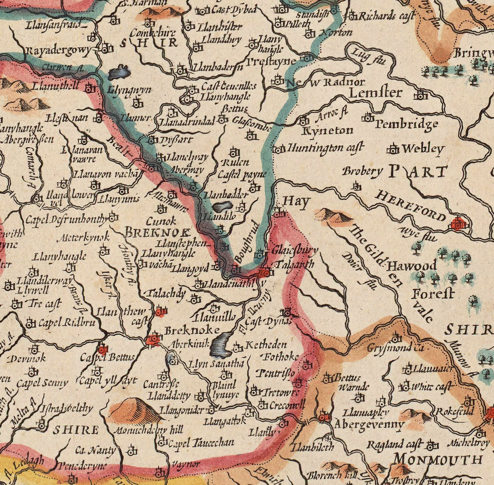 Rare Old Colour Map of Wales, Cymru by John Speed, 1610 - Framed or ...