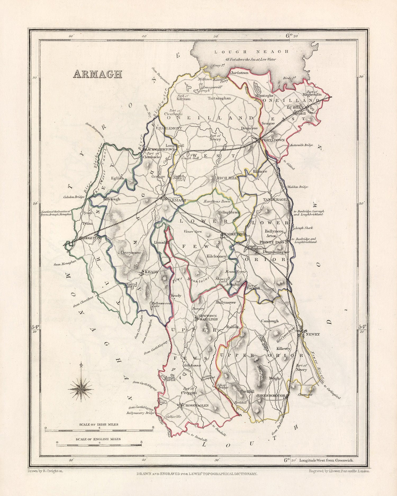 Old Map of County Armagh by Samuel Lewis, 1844: Lurgan, Portadown ...