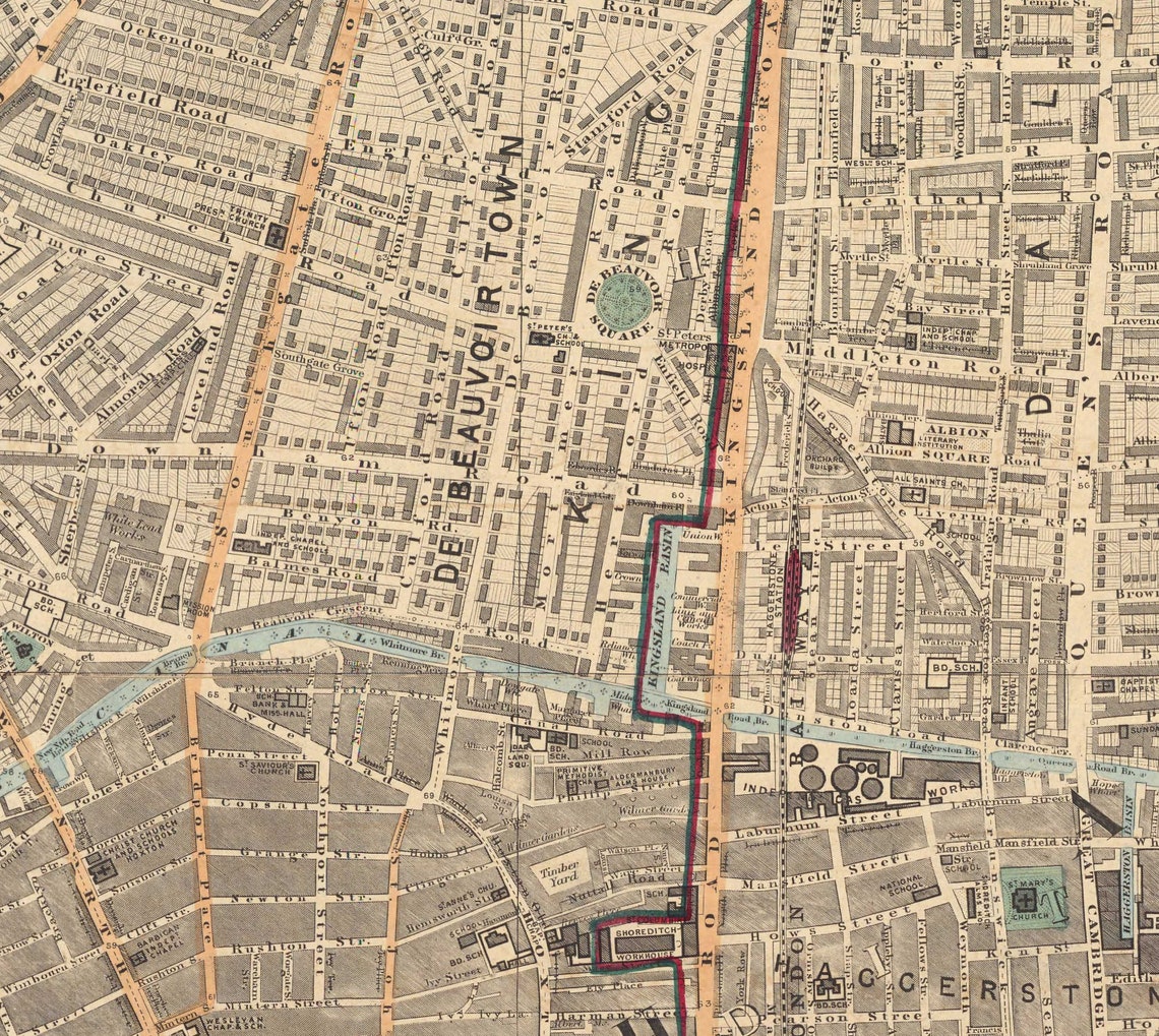 Old Map of East London, 1891- Hoxton, Haggerston, Dalston, Hackney ...