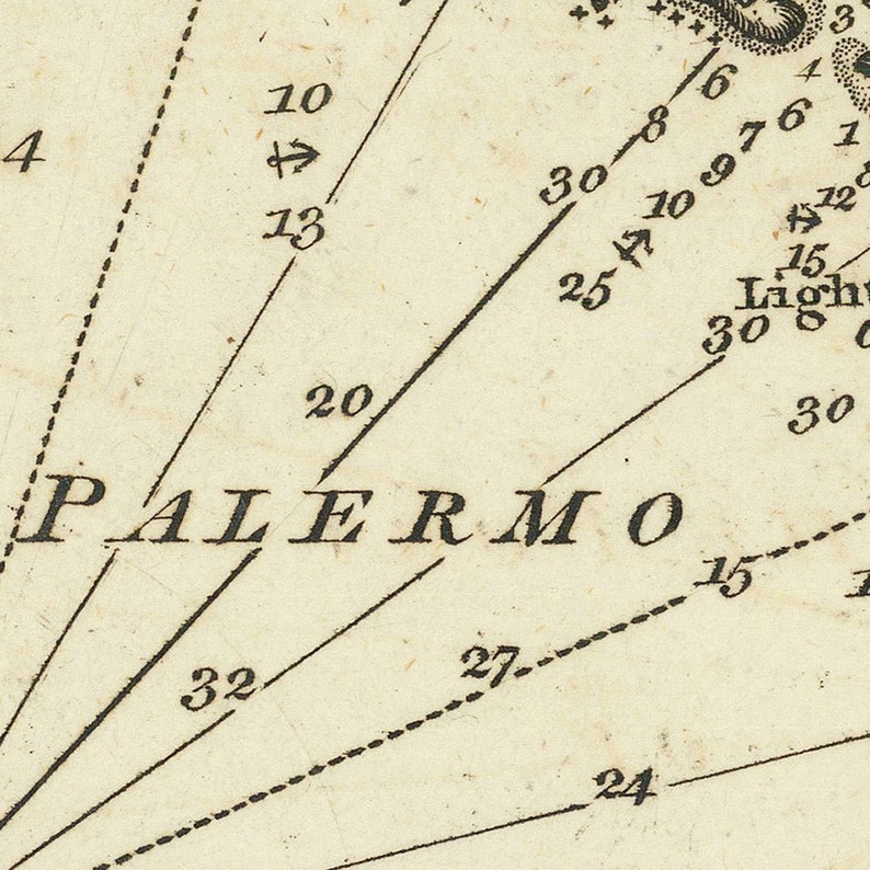 Old Gulf of Palermo, Italy Nautical Chart by Heather, 1802: Monte ...