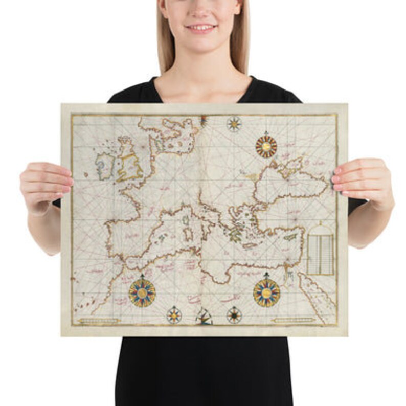 Old Arabic Map of Europe in 1525 by Piri Reis - France, Spain, United ...