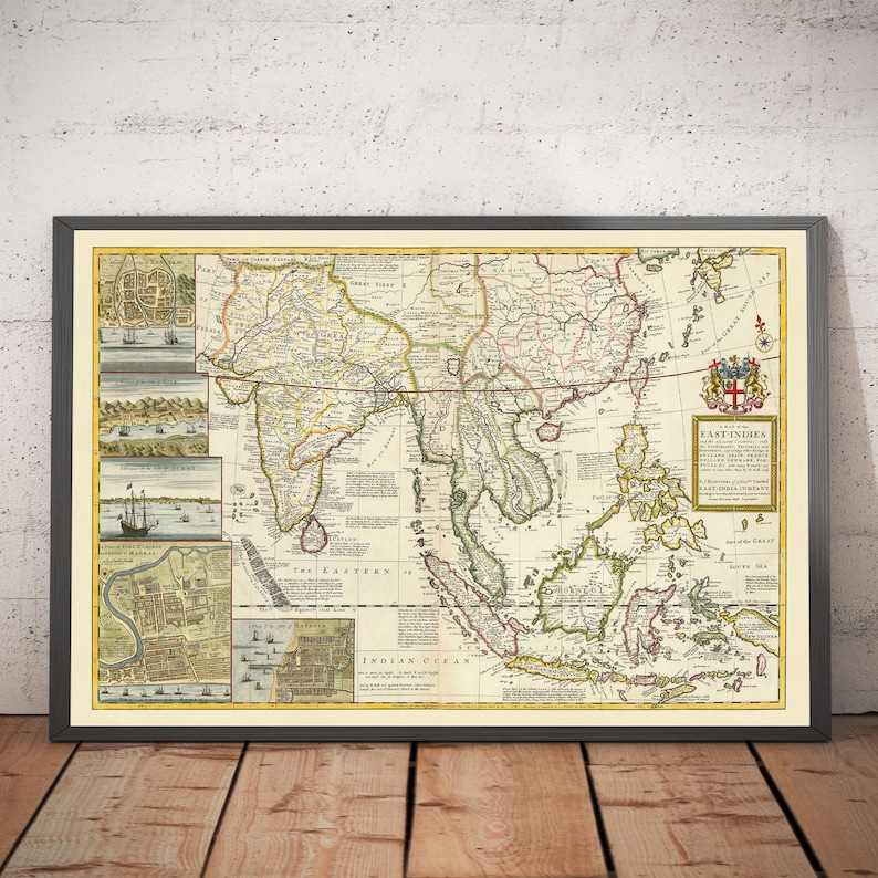 Old Map of India & Southeast Asia 1717 Moll Colonial East | Etsy