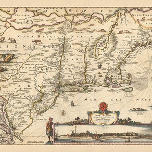 Old Map of New Netherland, New England and Part of Virginia by Visscher ...