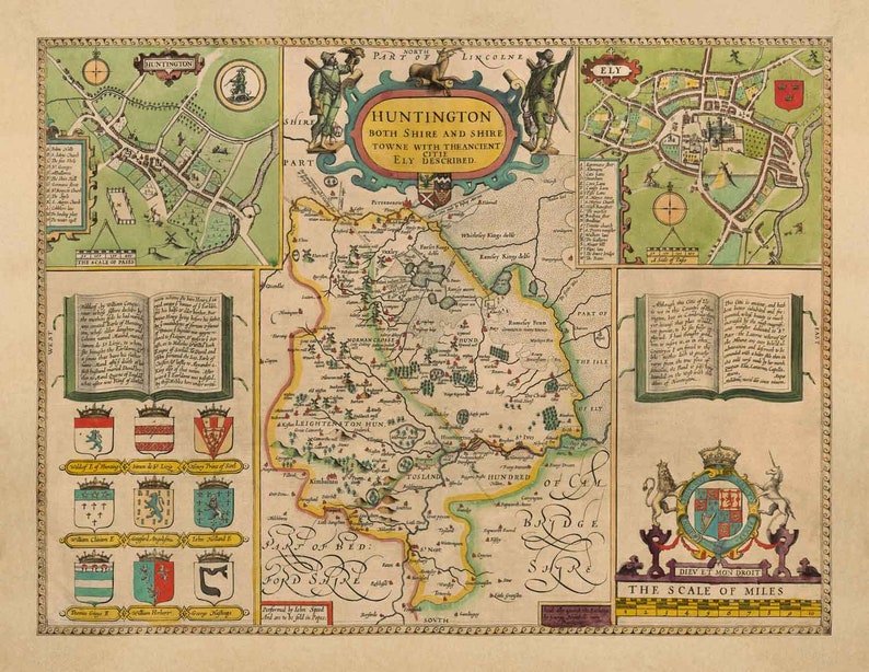 Old Map of Huntingdonshire 1611 Bjohn Speed - Huntingdon ...
