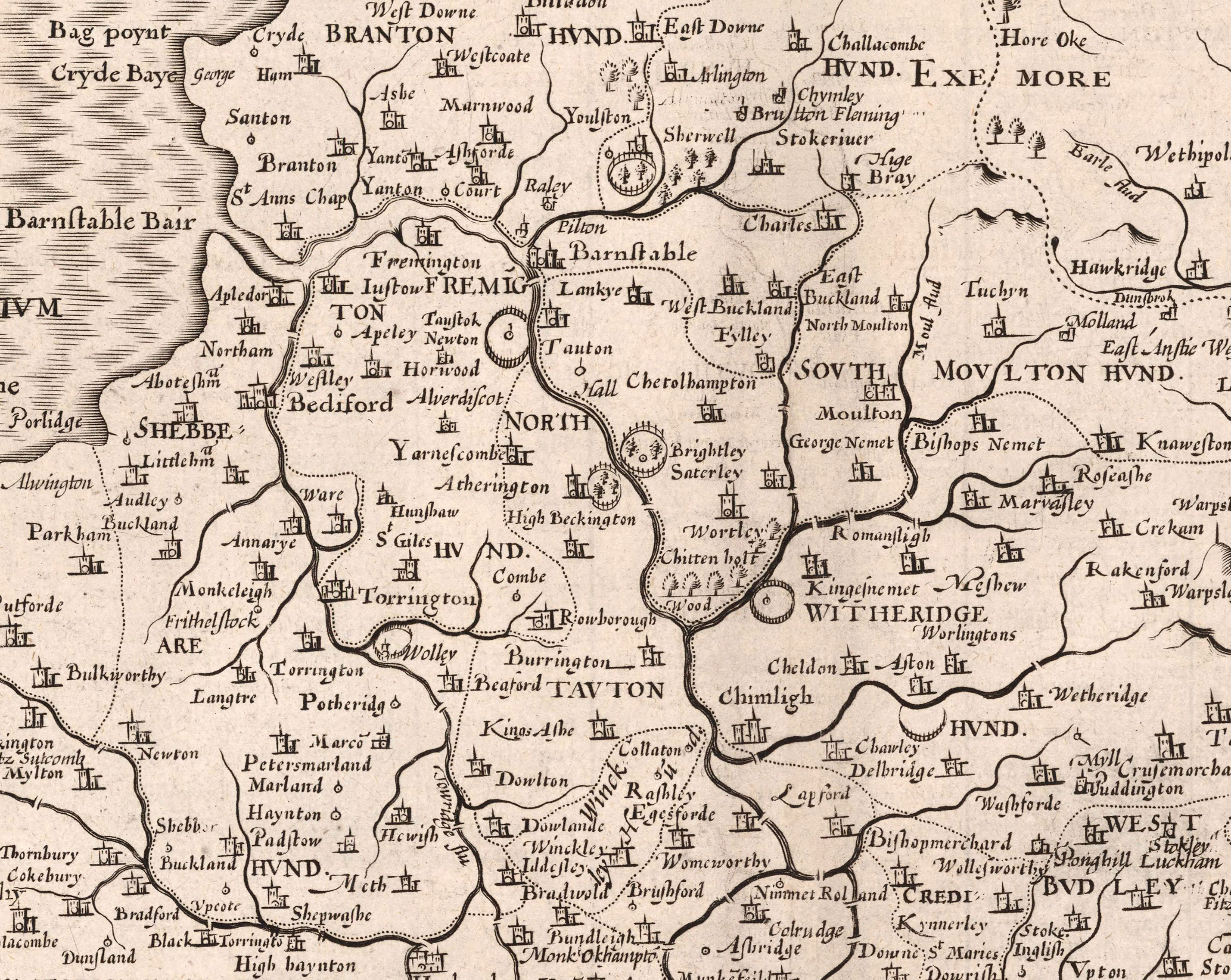 Old Map of Devon, 1611 by John Speed - Plymouth, Exeter, Torquay ...