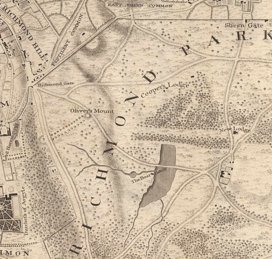 Old Map of South West London in 1746 by John Rocque - Twickenham ...