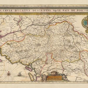 Old Map of Duchy of Poitou, France by Visscher, 1690: Nantes, Angers ...