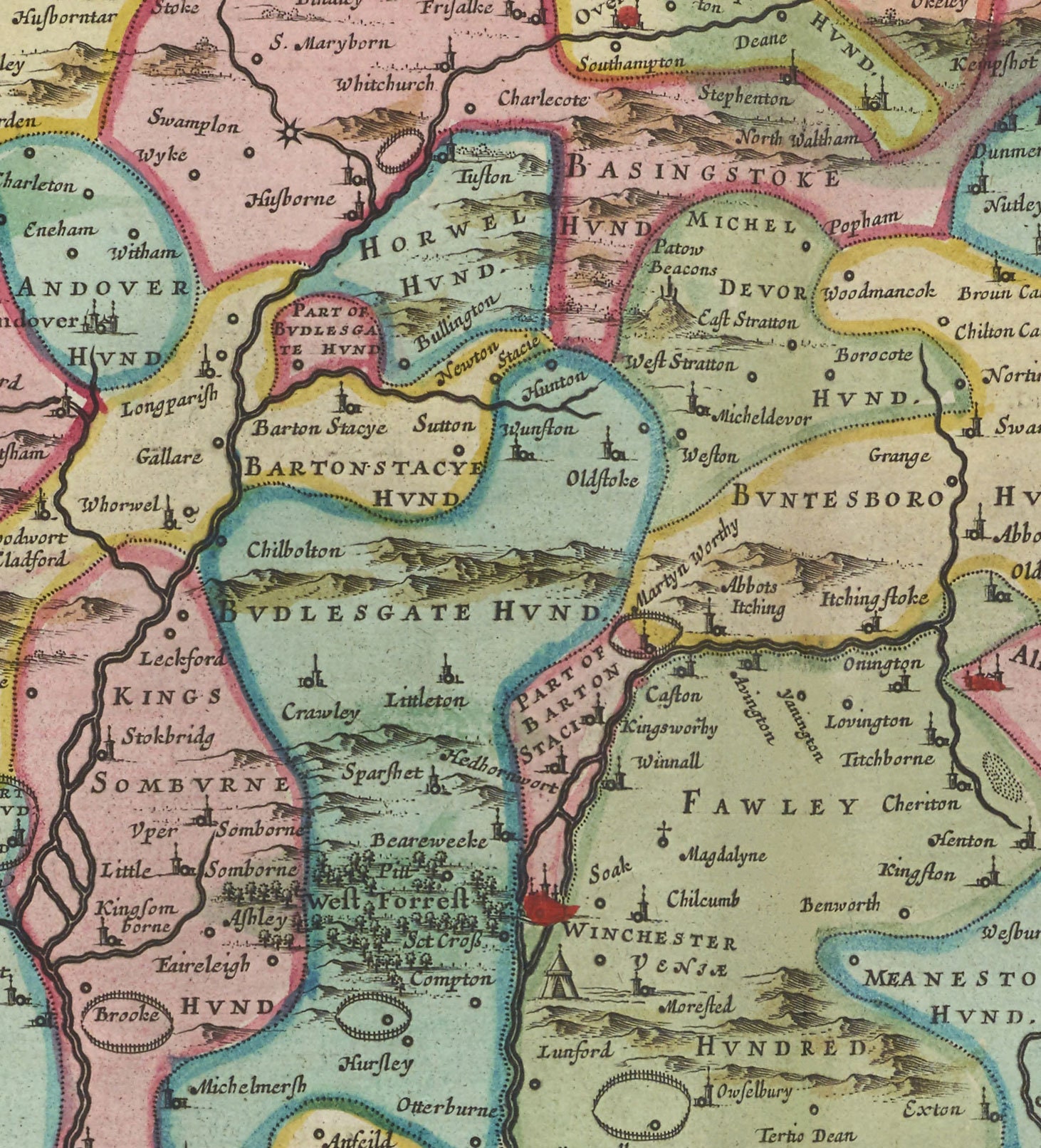 Old Map of Hampshire 1665 Joan Blaeu Winchester - Etsy UK