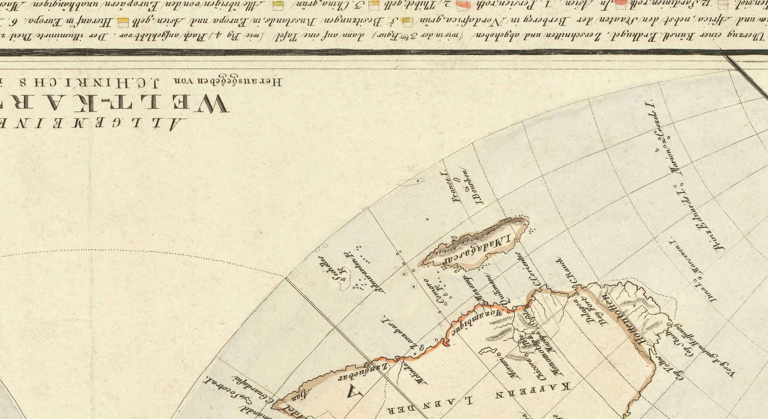 Old Flat Earth Map, 1811 by JC Hinrichs - German, French World Map ...