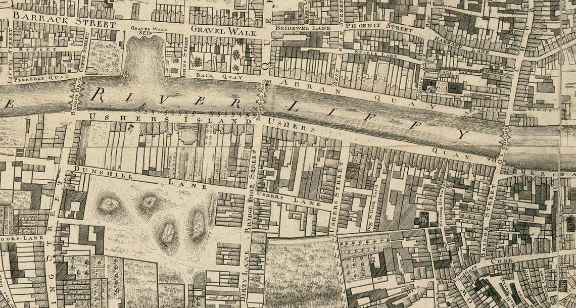 Old Map of Dublin, Ireland in 1756 by John Rocque - Large City Wall ...