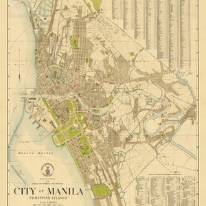 Old Map of Manila, Philippines by John Bach, 1920: Intramuros, Ermita ...