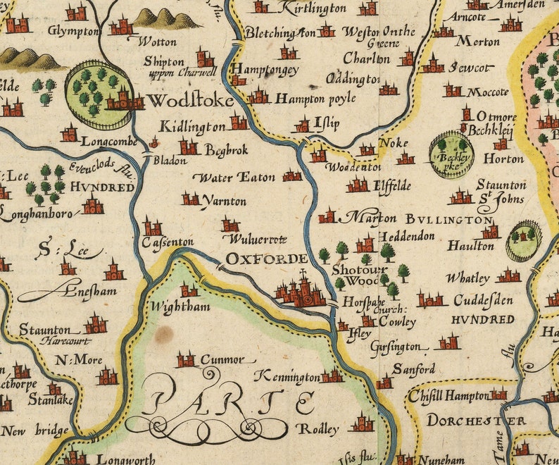 Old Map of Oxfordshire, 1611 by John Speed - Oxford, Banbury, Abingdon ...