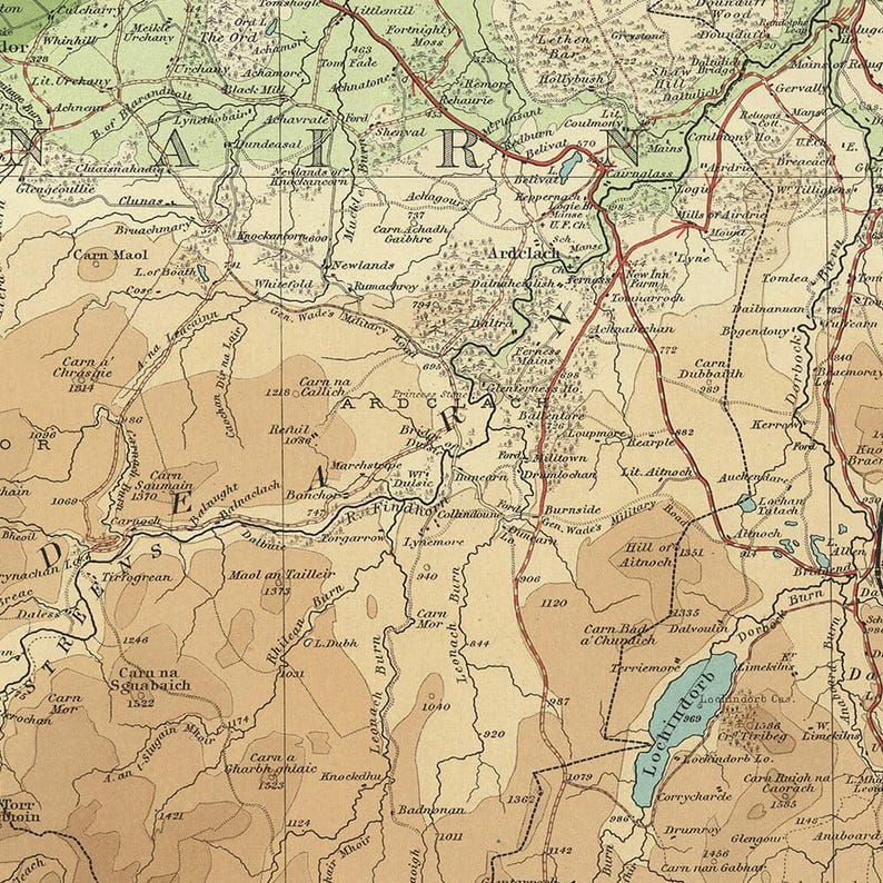 Old OS Map of Inverness & Spey, Scottish Highlands by Bartholomew, 1901 ...