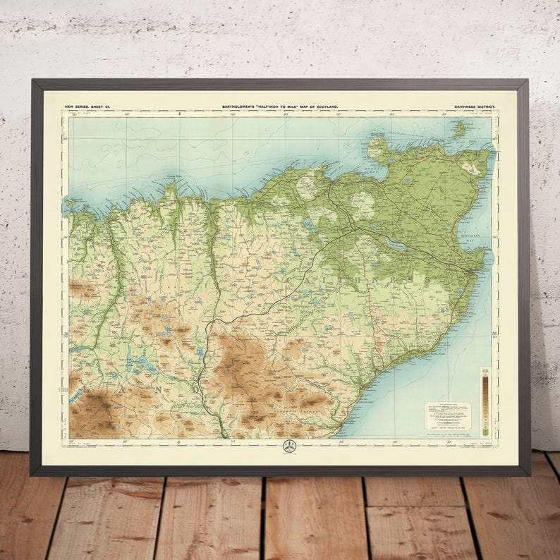 Old OS Map of Caithness District by Bartholomew, 1901: Thurso, Wick ...