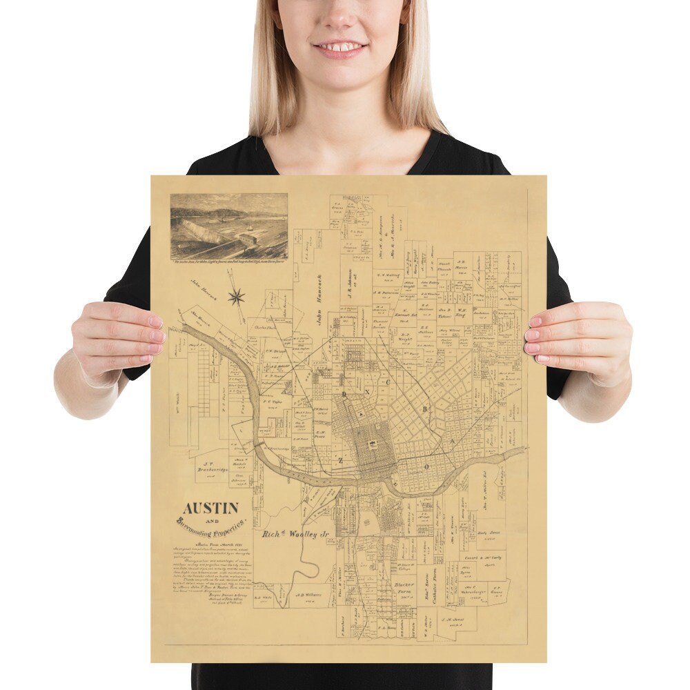 Rare Old Map of Austin, Texas in 1891 - Very Early City Plan, State ...