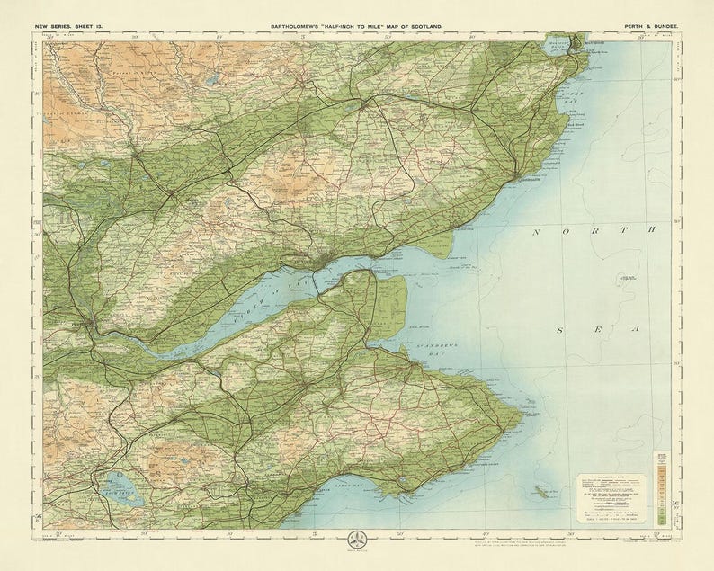 Old OS Map of Perth & Dundee, Scotland by Bartholomew, 1901: Angus ...