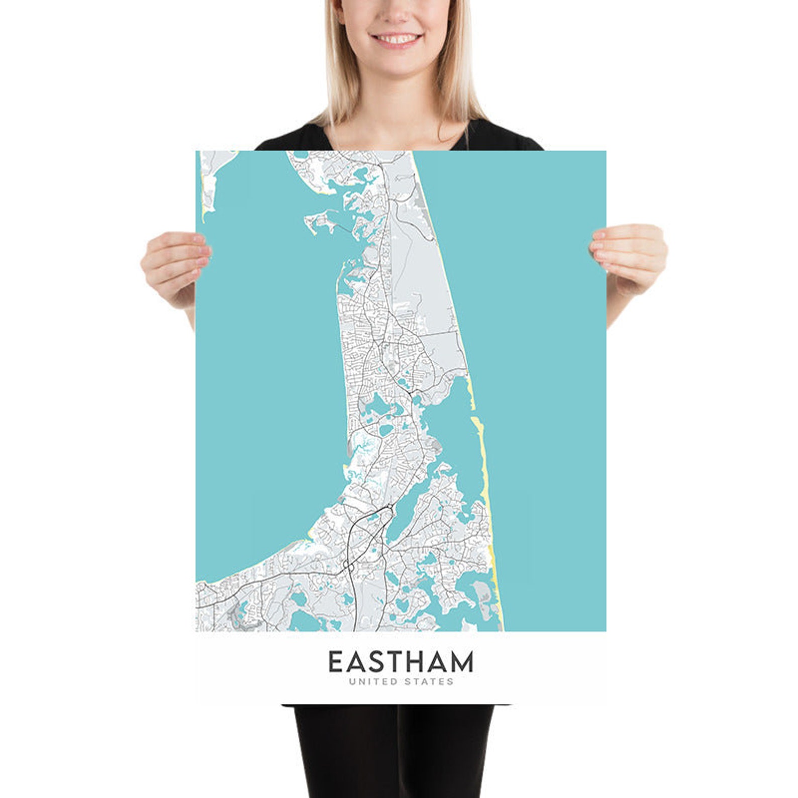 Modern City Map of Eastham, MA: Nauset Light Beach, Coast Guard Beach ...
