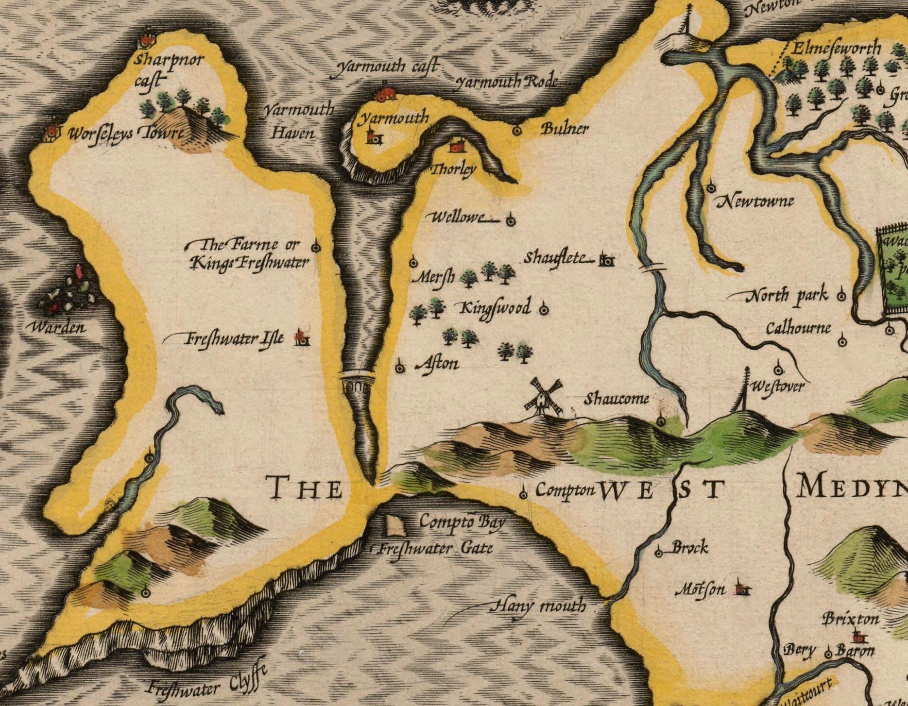 Old Map of Isle of Wight 1611 by John Speed Newport Ride | Etsy