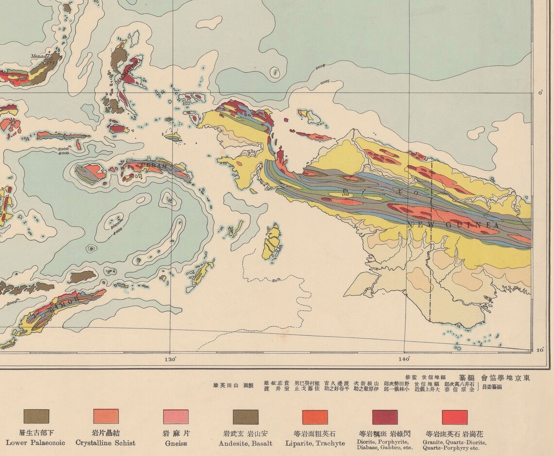 Old Geological Map of Eastern Asia and Malay Archipelago in - Etsy UK