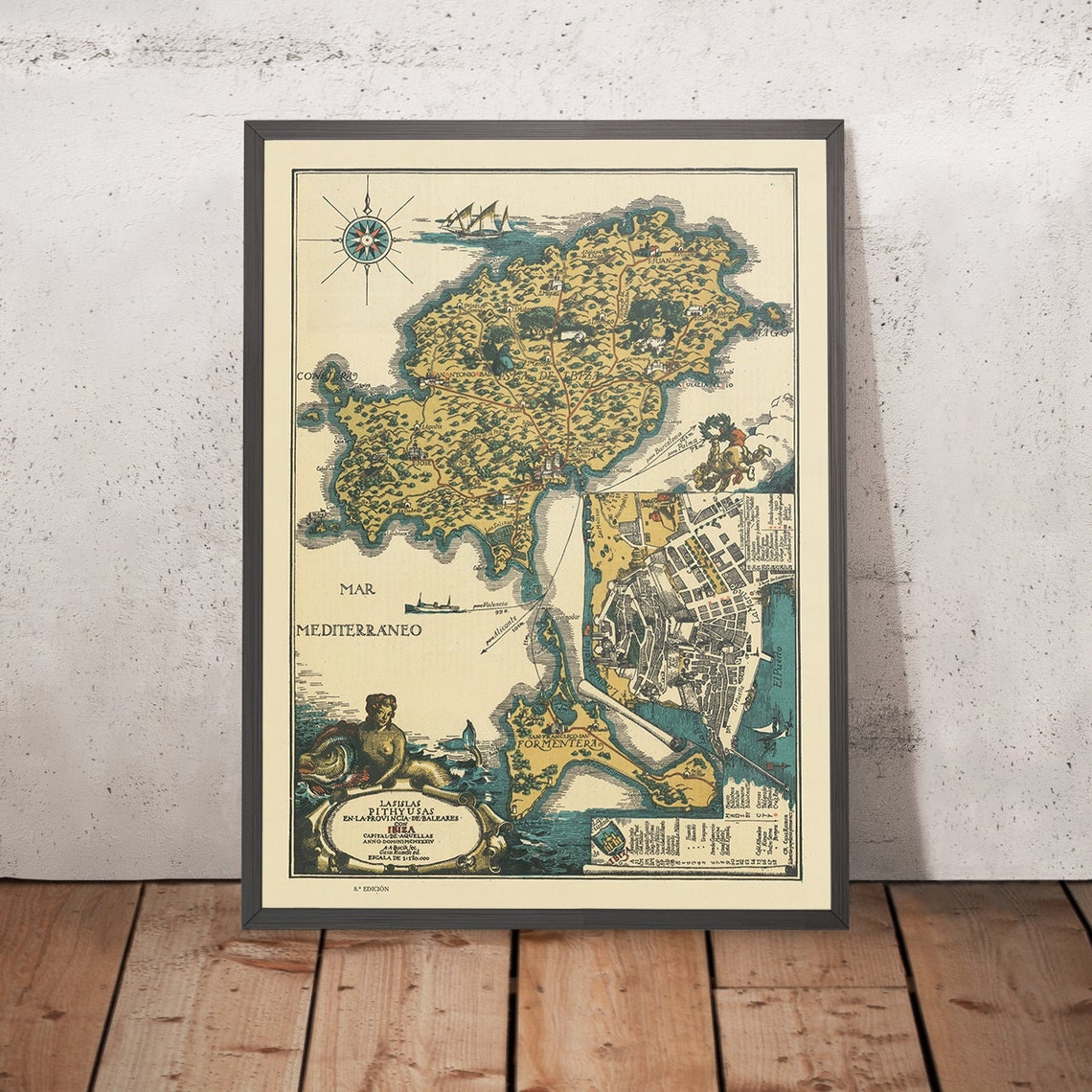 Old Map of Ibiza and Formentera, 1934: Pictorial Chart of Tourist ...