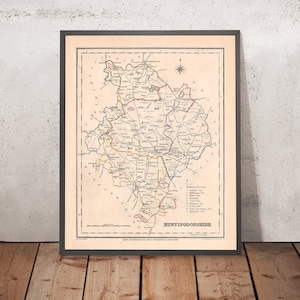 Old Map of Huntingdonshire by Samuel Lewis, 1844: St. Ives, St. Neots ...