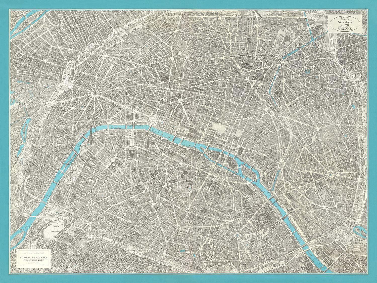 Old Birdseye Map of Paris by Peltier & Chardon, 1974: Eiffel Tower ...